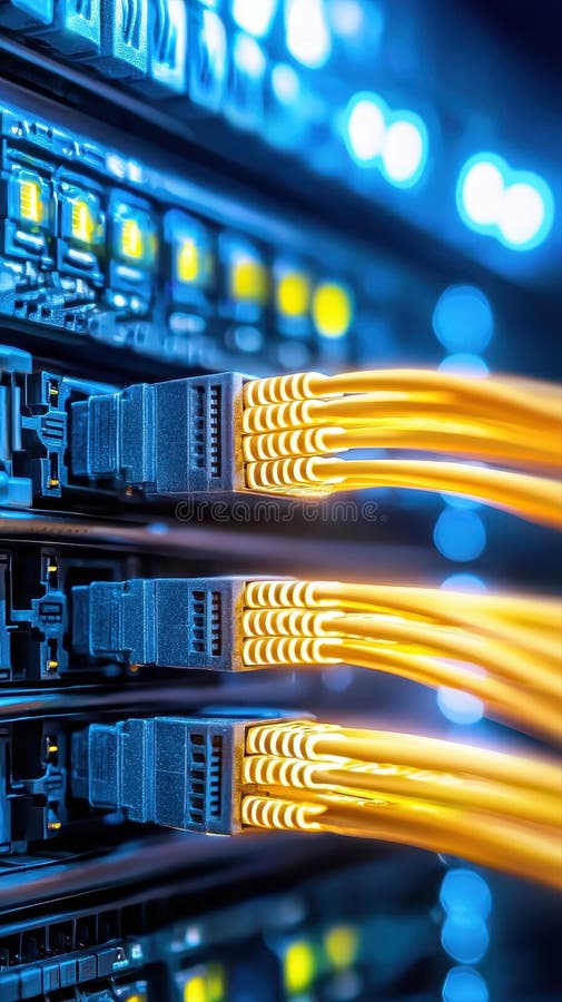 Network Server Featuring Yellow Cables Highlighting Modern Technology ...