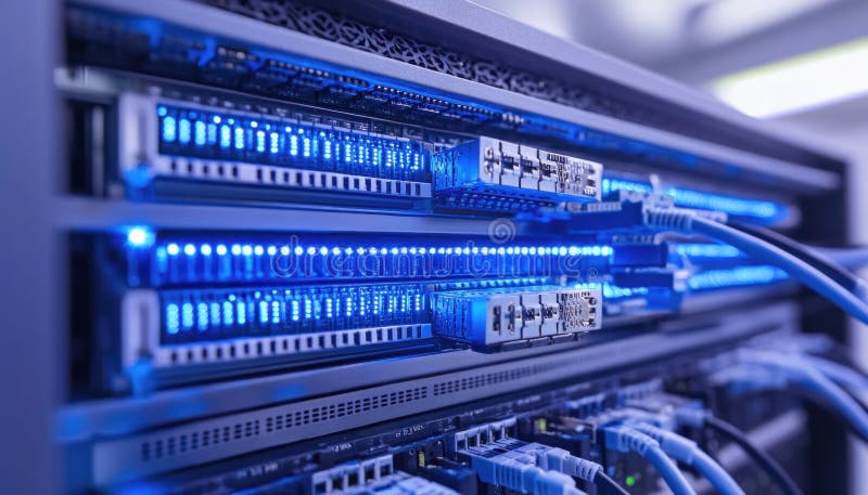 Network Server Panel Showing Multiple Led Lights Blinking Showing Data ...