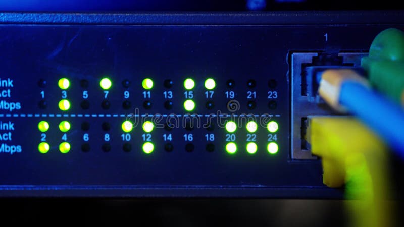 Network Server Panel with Switch and Patch Cord Cables in Data Room ...