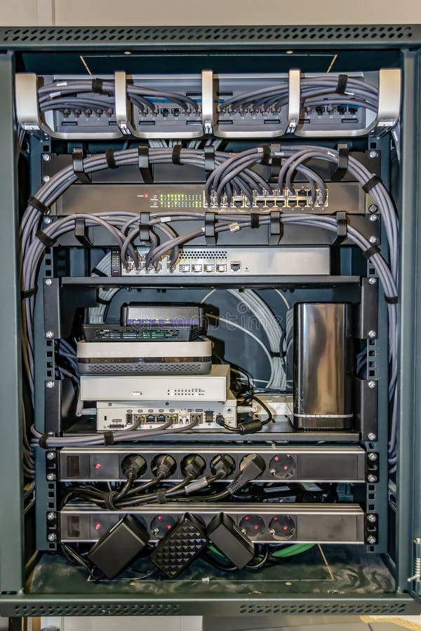 Network Server Rack with Colored Cables and Ethernet Switches in the ...