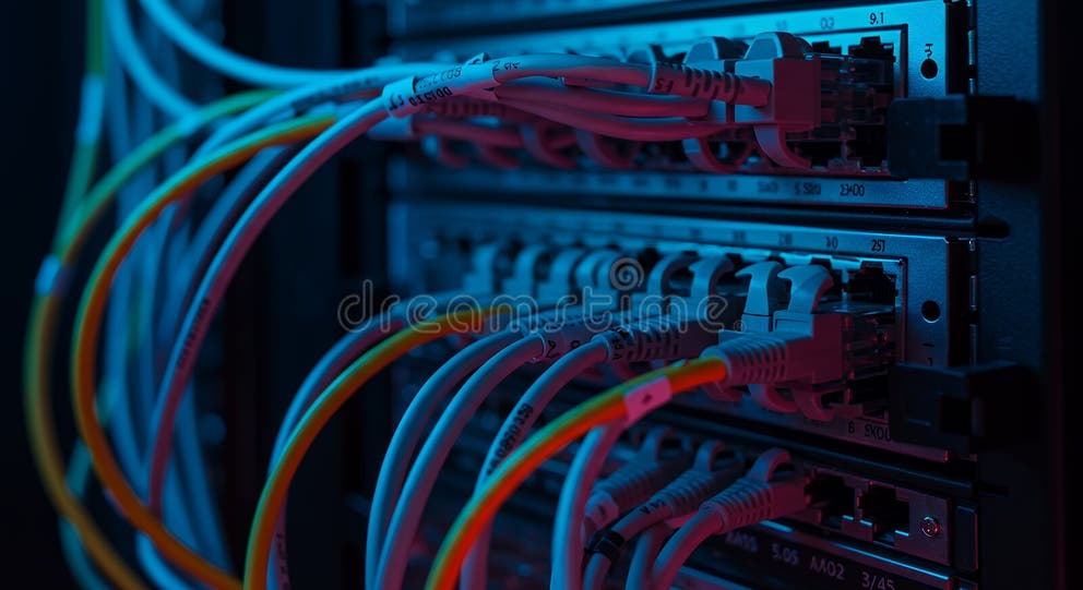 Network Server Rack, Fiber Optic Cables, Data Center Connectivity, High ...