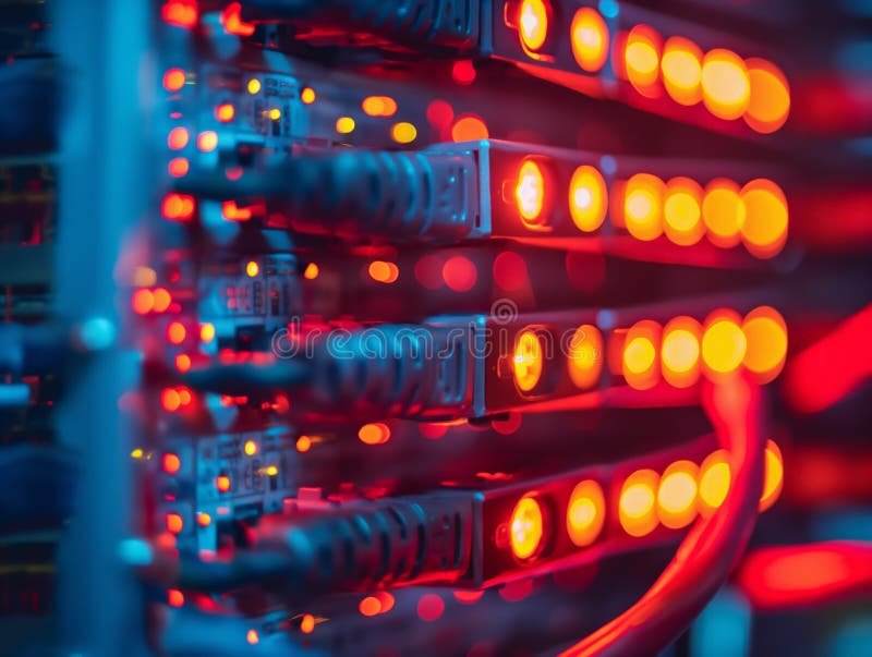 Network Server Rack with Glowing Red Lights Stock Image - Image of ...