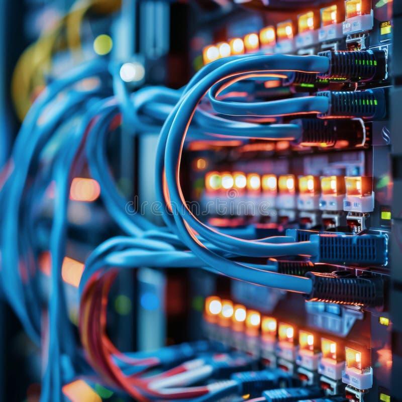 Network Server Rack with Interconnected Cables Stock Illustration ...