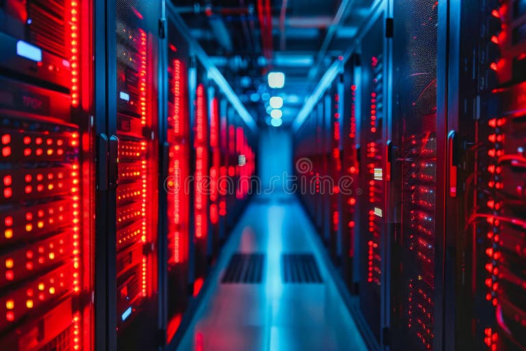 Network Server Racks Glow Bright in a Modern Data Center Stock Image ...