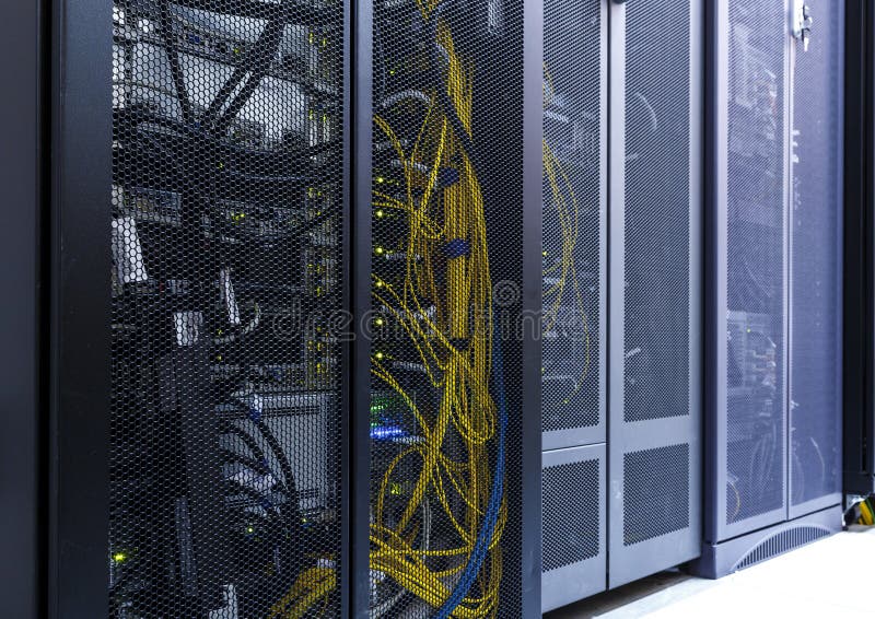 Network Server Room with Computers for Digital Communications and ...