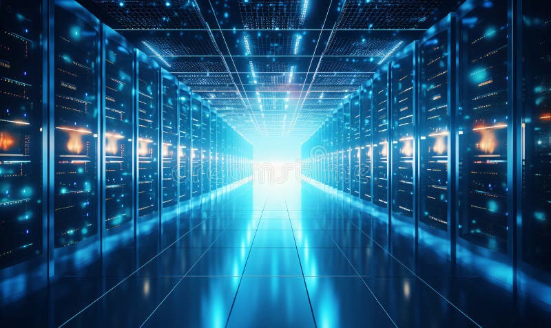 Network Server Room with Computers. Technology and Telecommunication Concept Stock Illustration ...