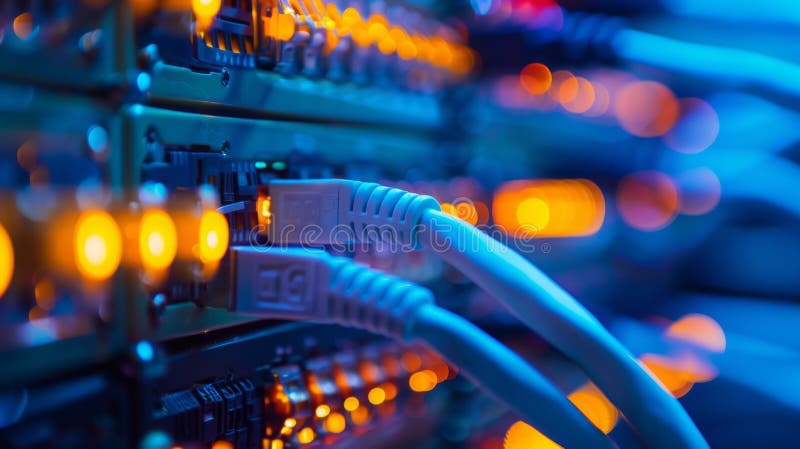 Network Server Room with Ethernet Cable Connections Stock Image - Image ...