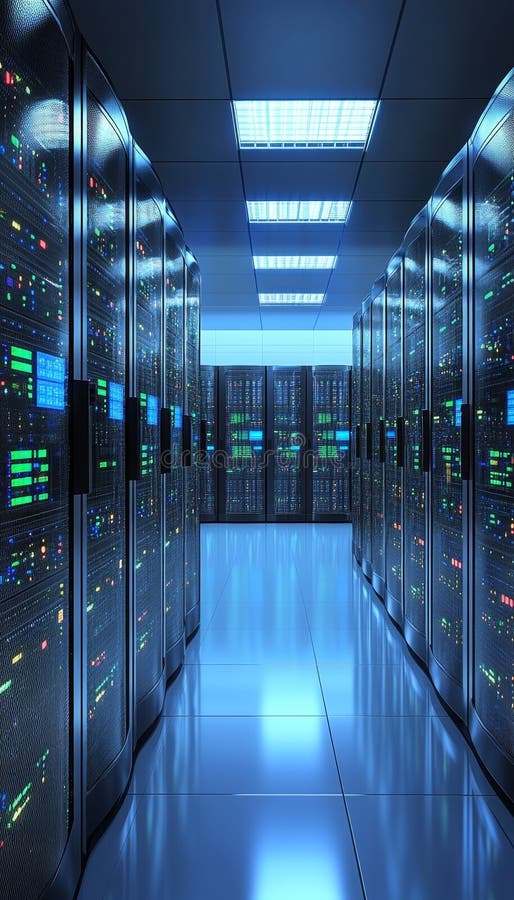 Network Server Room. Modern Data Center with Rows of Server Racks and ...