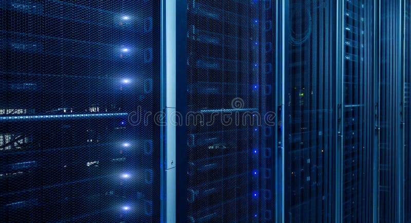 Network Server Room with Racks in Data Center. Blink Led Lamp. Stock ...