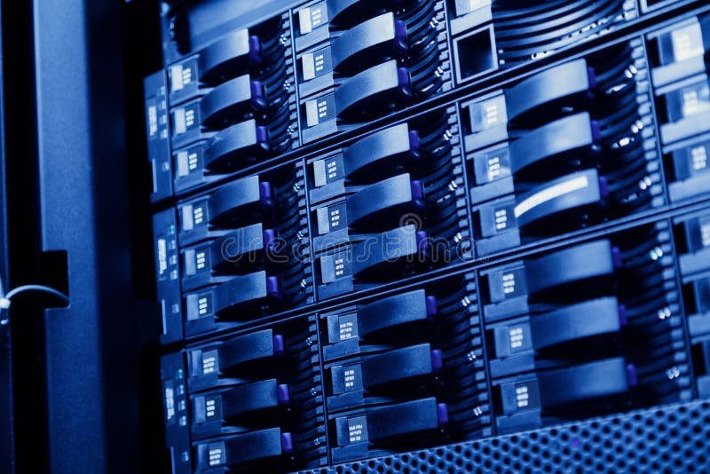 Network Server Room with Servers High Performance Computers Running ...