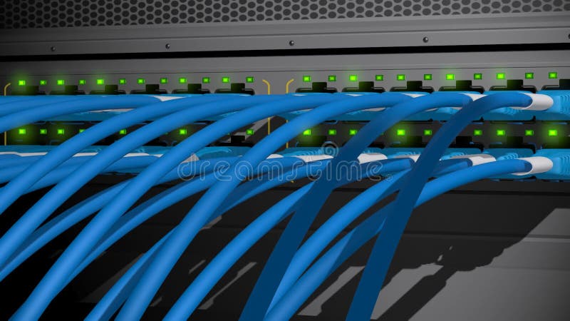 Network Server Room with Racks in Data Center. Blink Led Lamp. Dark ...