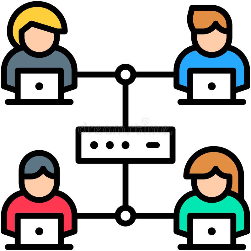 Network Server, Telecommuting or Remote Work Icon, Vector Illustration ...