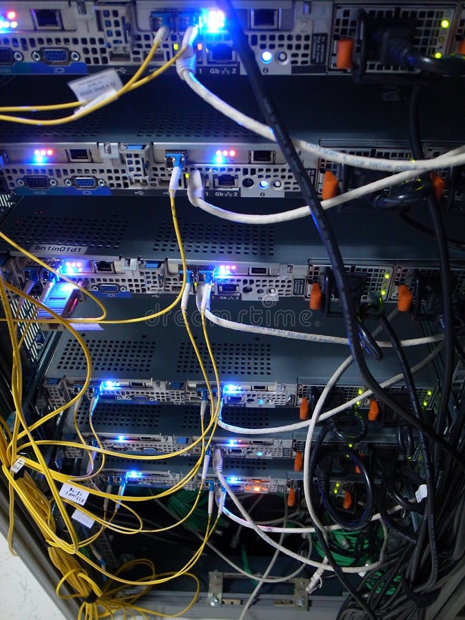 Computer Network Servers with Glowing LEDs Stock Photo - Image of port ...