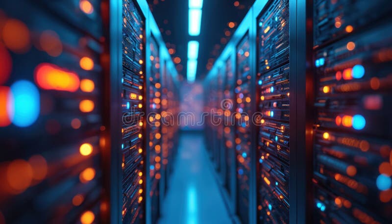 Network of Servers, Data Centers Connected by Fiber Optic Cables Represents Cloud Computing ...