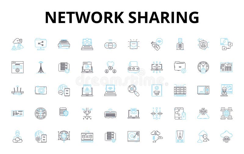 Network Sharing Linear Icons Set. Collaboration, Connectivity, Data ...