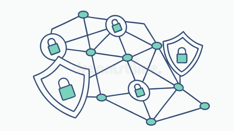 Network of Shields Locks, Symbolizing Robust Cybersecurity, Vector Design Generative AI Stock ...