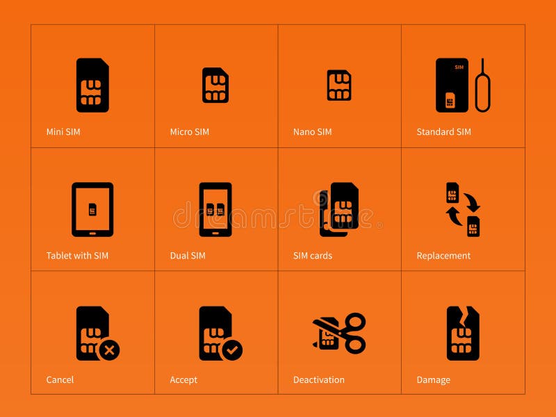 Network SIM Cards Icons on Orange Background Stock Vector ...