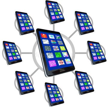 Network of Smart Phones with Apps Stock Illustration - Illustration of ...