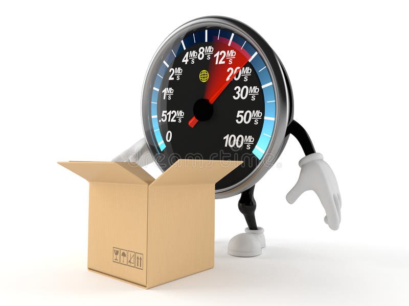 Network Speed Meter Character with Open Box Stock Illustration ...
