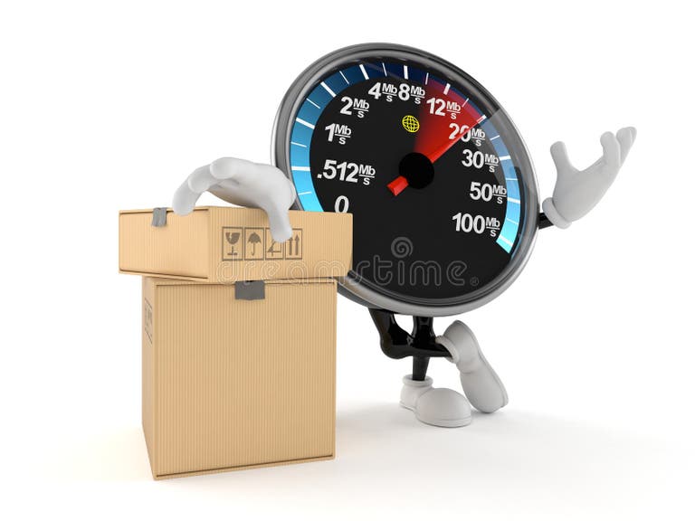 Network Speed Meter Character with Stack of Boxes Stock Illustration ...