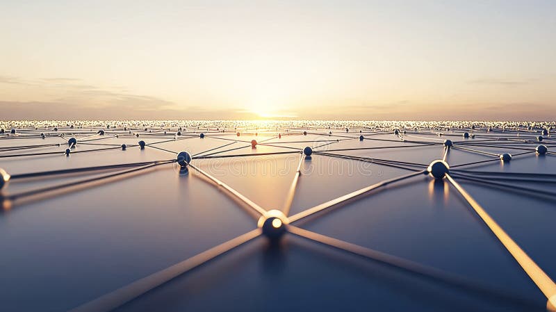 A Network of Spheres is Shown in a Blue and Orange Sky Stock Photo ...