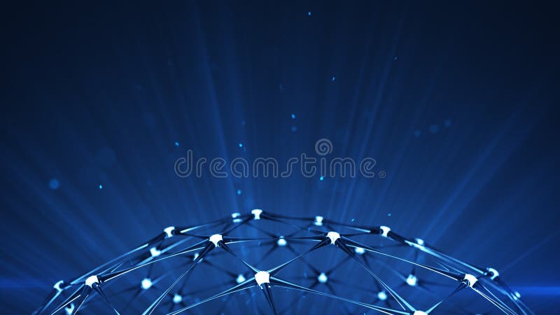 Network Structure and Blue Light Rays 3D Render Stock Illustration ...
