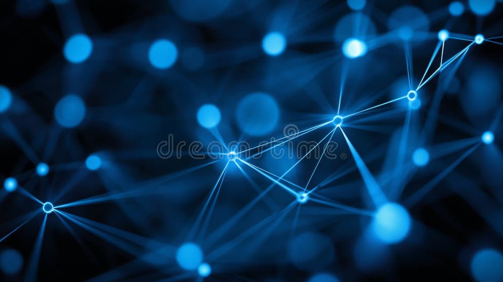 Network Structure, Connected Bright Blue Dots, Lines, Deep Blue ...