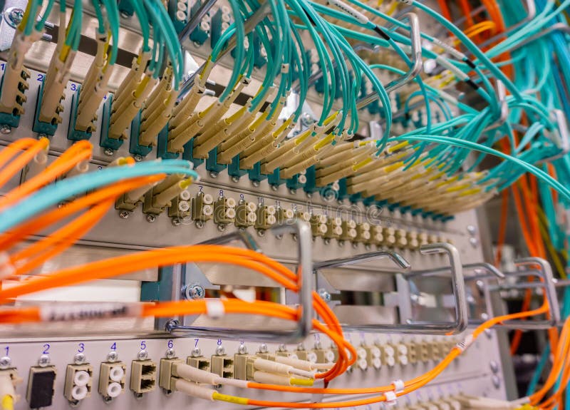 Network Switch Connections for Network Cable RJ45 and Cable Fiber Optic ...