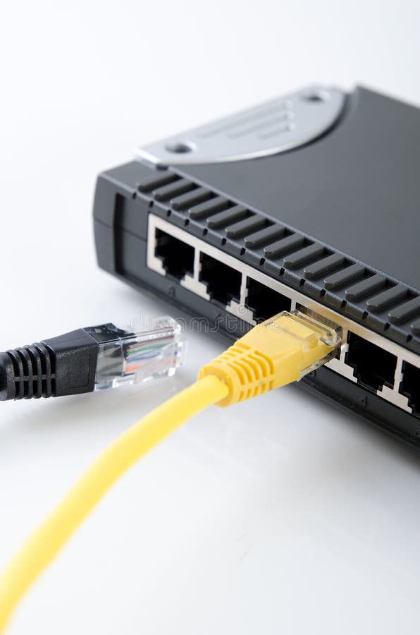 Network Switch Device and Ethernet Cables on White Stock Photo - Image ...