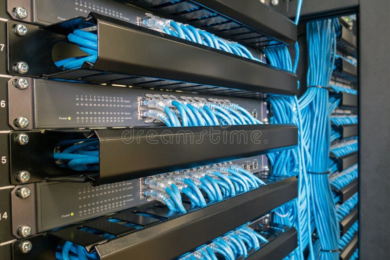 Network Switch and Ethernet Cables in Rack Cabinet Stock Photo - Image ...