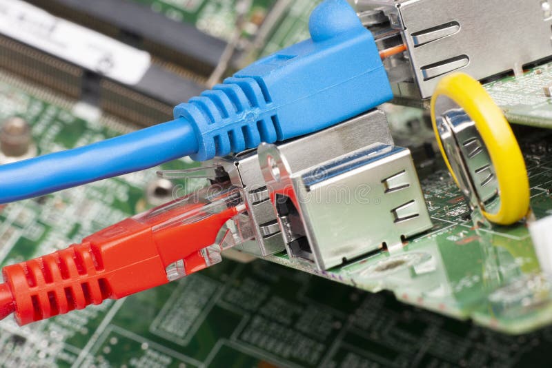 Network Switch and Ethernet Cables, Close Up Macro Shot on Computer ...