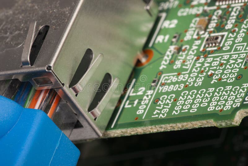 Network Switch and Ethernet Cables, Close Up Macro Shot on Computer ...