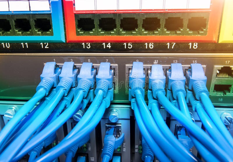 Network Switch and Ethernet Cables,Data Center Concept. Stock Image ...