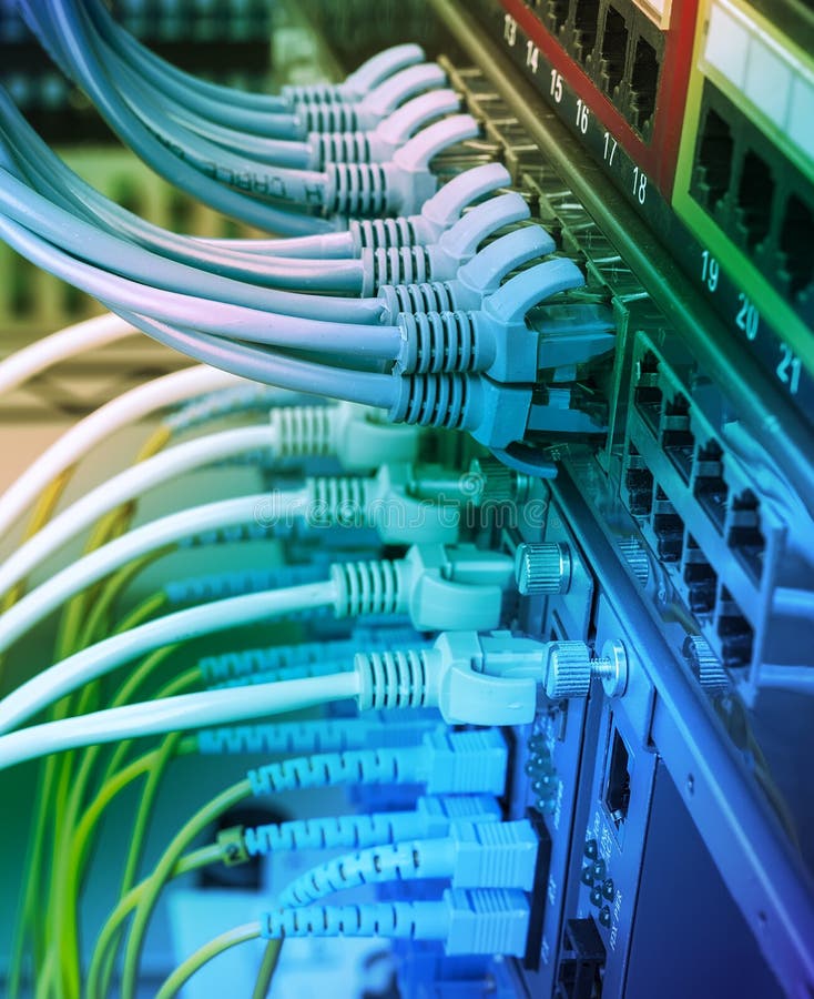 Network Switch and Ethernet Cables Stock Image - Image of area, center ...