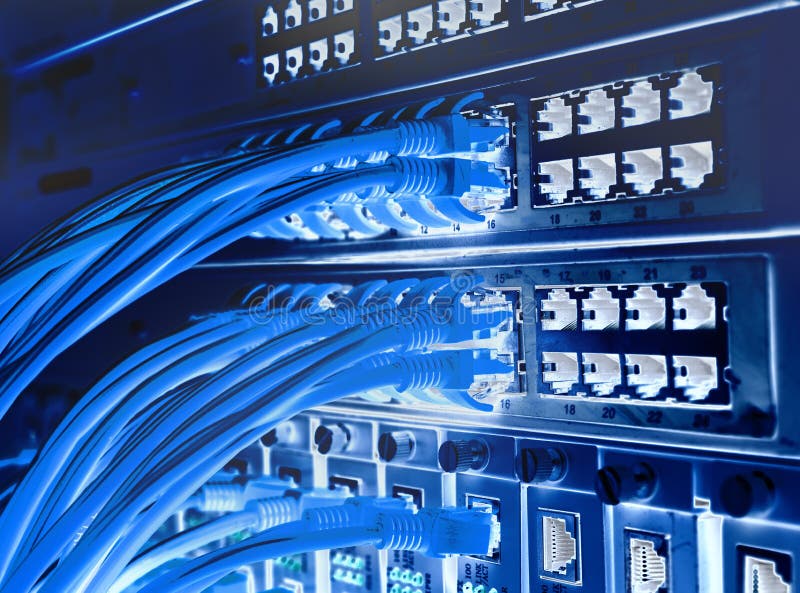 Network Switch And Ethernet Cables In Rack Cabinet Stock Photo - Image ...
