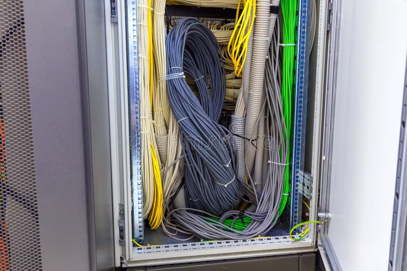 Network Panel, Switch and Internet Cable in Data Center. Black Switch ...