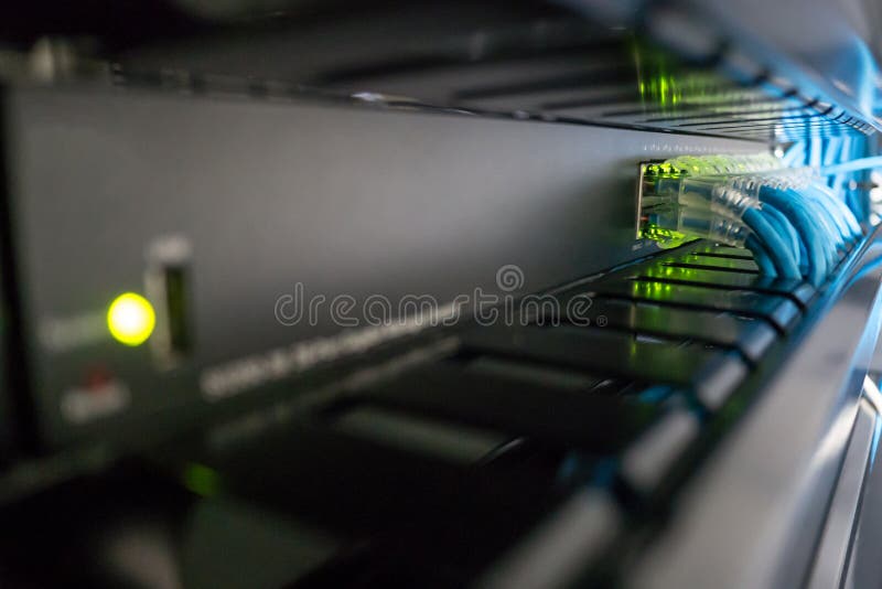 Network Switch and Ethernet Cables in Rack Cabinet Stock Photo - Image ...