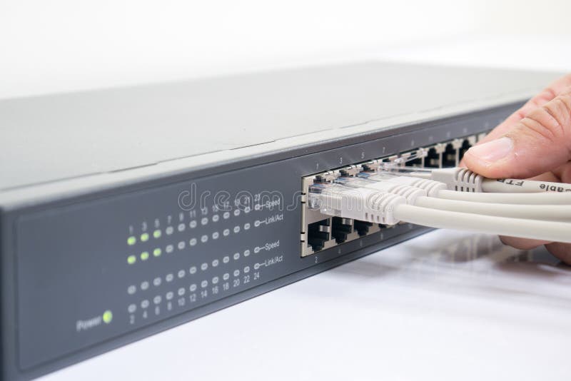 Network Switch and Ethernet Cables in Rack Cabinet Stock Photo - Image ...