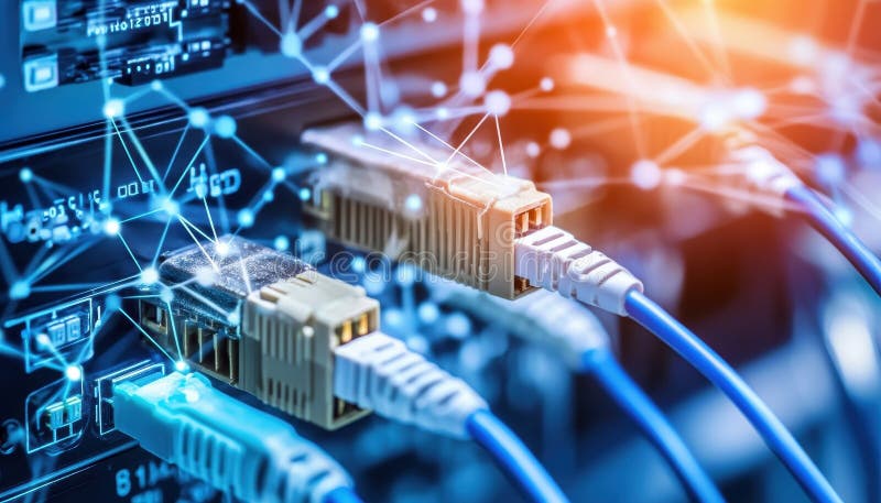 Network Switch and Fiber Optic Cables in a Modern Data Center ...