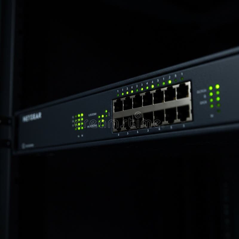 A Network Switch with Multiple Ethernet Ports is Visible, Manufactured ...