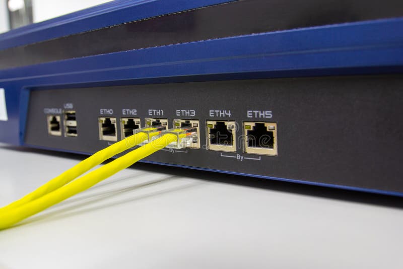 Network Switch in Rack, Network Cables Connect SFP Module Port Stock ...