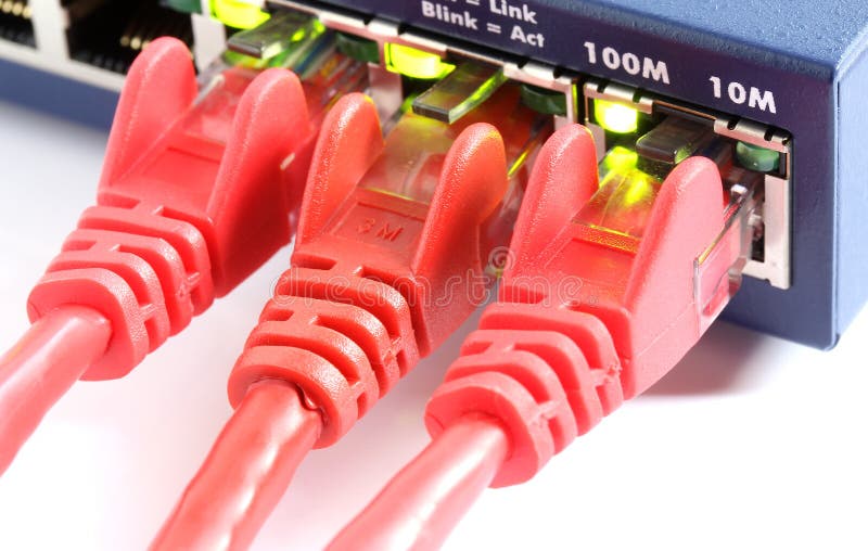 Network Switch Router with Three Red Cables Stock Photo - Image of ...