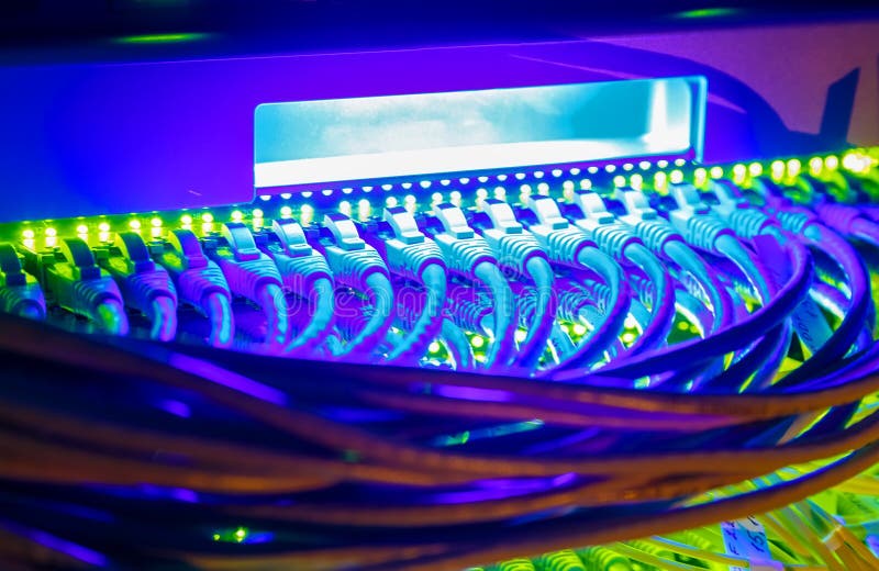 Network Switch and UTP Ethernet Cables Close-up in the Server Room ...