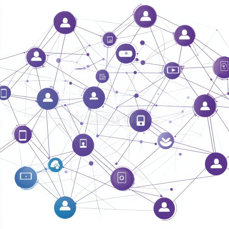 Network of Technology and Communication Icons in a Web of Connectivity ...