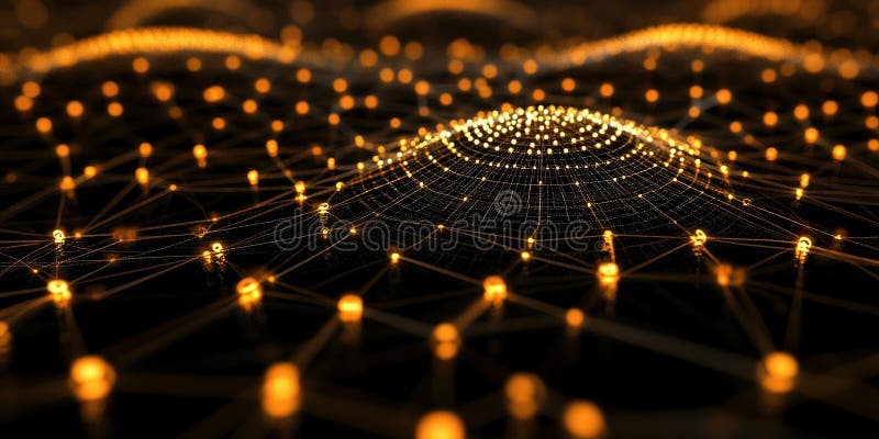 Network Technology Data Connection with Glowing Grid and Digital ...