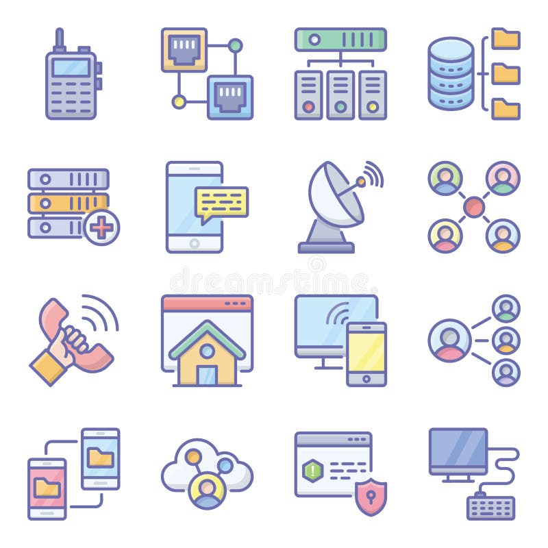 Network Technology Flat Vectors Pack Stock Vector - Illustration of ...