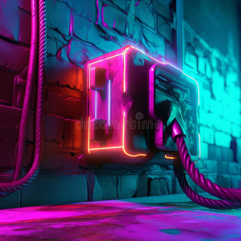 Electric Power Generator in Neon Lighting Made with Generative Ai Stock ...