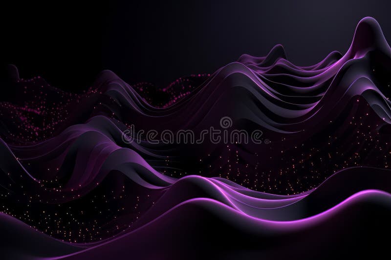 Network Technology. Futuristic Tech Black Background and Purple Waves ...