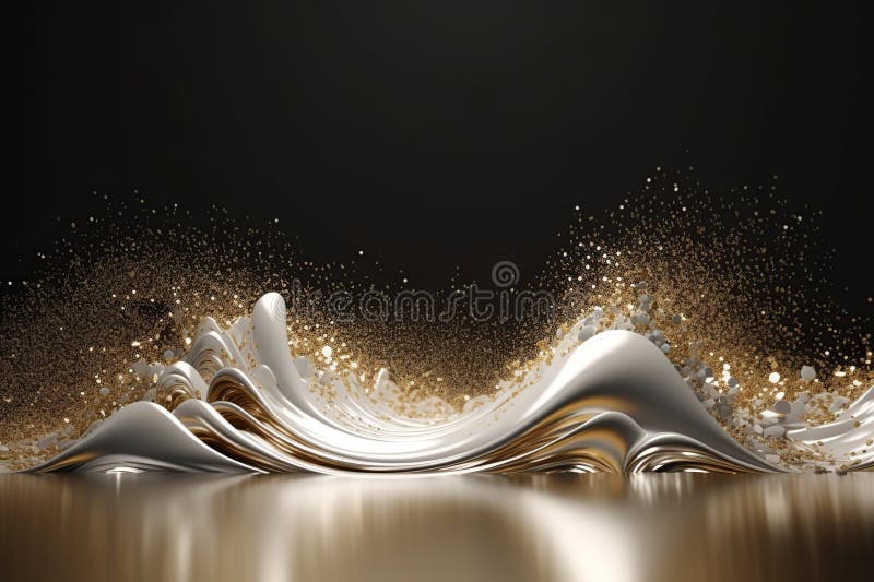 Network Technology Futuristic Tech Golden Cream Wave Background. Low ...