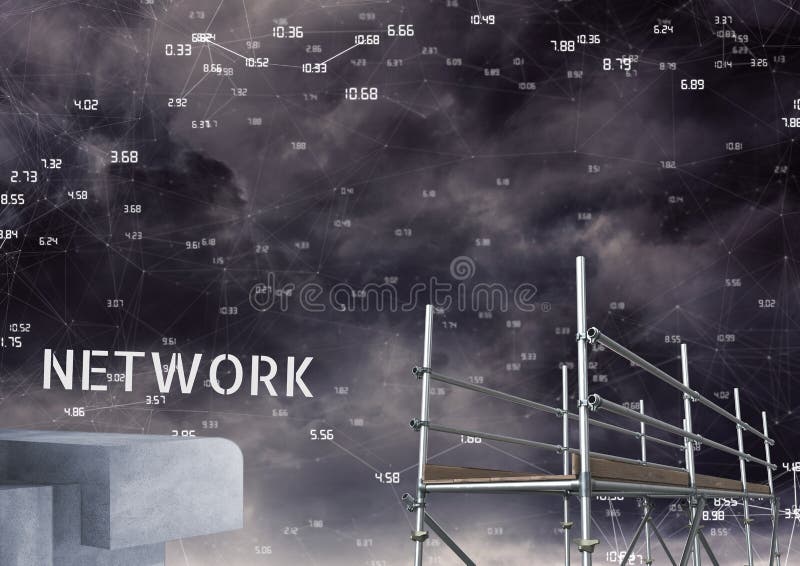 Network Text with 3D Scaffolding and Technology Numbers Connecting ...